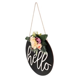 PartyKindom Willkommenskranz Aus Holz Und Seidenblumen Hängedekoration Für Zuhause Tordekoration Festtagskranz Türgirlande Wandanhänger Geschenkidee Für Freunde U