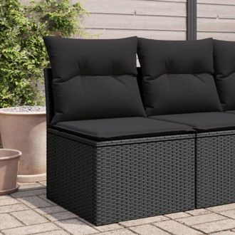 vidaXL Canap&eacute; de jardin sans accoudoirs coussins noir r&eacute;sine tress&eacute;e