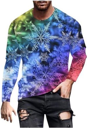 Generic Chemises de Noël pour homme à manches longues - Imprimé bonhomme de neige - Col rond - Pull décontracté et tendance pour homme - Haut à thème festif, 