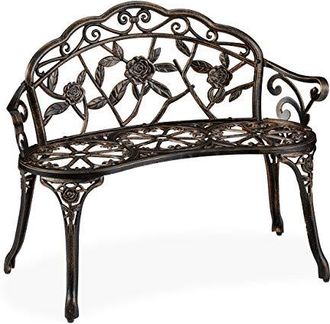 Relaxdays Gartenbank, 2 Sitzer, Rosen, Terrasse, Balkon, Alu & Gusseisen, antike Sitzbank, HBT: 78 x 99 x 52 cm, Bronze