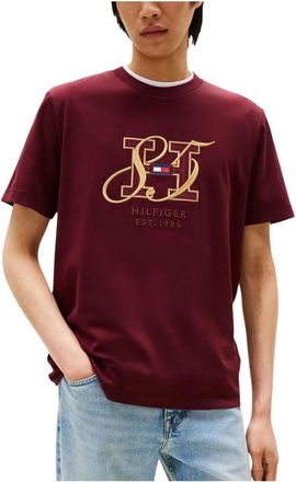 Tommy Hilfiger Homme, Tops, Brun, Taille: S T-Shirt Imprim&eacute; Col Rond Manches Courtes