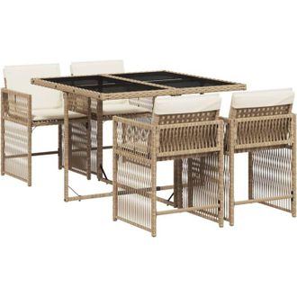 vidaXL 5-tlg. Garten-Essgruppe mit Kissen Beige Poly Rattan Vidaxl