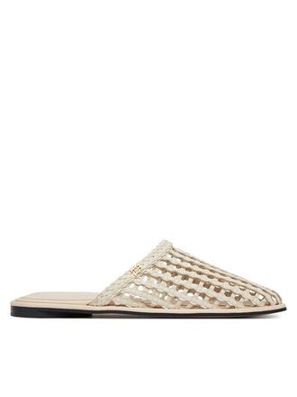 Tommy Hilfiger Pantoletten Hilfiger Leather Mix Flat Mule FW0FW09280 Creme