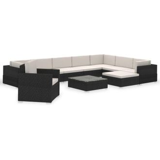 vidaXL 12-tlg. Garten-Lounge-Set mit Auflagen Poly Rattan Schwarz Vidaxl