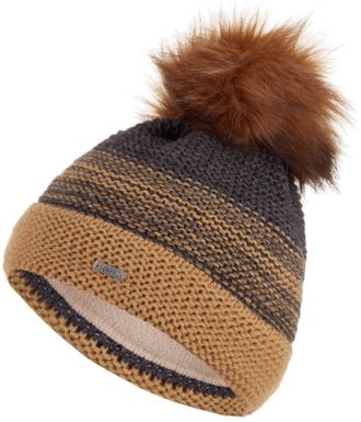 Faera M&uuml;tze Damen Winterm&uuml;tze warm gef&uuml;ttert mit Fleecefutter Kunstfell Bommelm&uuml;tze Winter Herbst Bommel Strickm&uuml;tze Beanie 60, Farbe:Braun