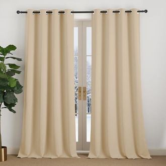 Nicetown Rideaux Occultants Thermique Anti Froid à Oeillets de Fenêtre Tissu Opaque Lumineux Bloquer Decoration pour Chambre Salon, L140xH240 cm, Beige Foncé, 