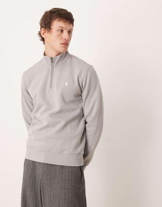 Polo Ralph Lauren Doppelstrick-Pullover in Grau mit Markenlogo und kurzem Rei&szlig;verschluss