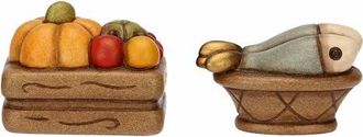 Thun Thun - Set Obstkiste und Korb mit Fisch - Keramik - Kollektion Krippe Classico - Obstkiste 4 x 3,2 x 3 cm - Fischkorb 4 x 2,4 x 2,2 cm