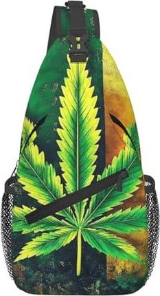 Generic Sac &agrave; dos 3D r&eacute;actif &agrave; bandouli&egrave;re motif feuille rasta sac &agrave; dos de voyage sac &agrave; dos bandouli&egrave;re pour homme randonn&eacute;e sac &agrave; dos