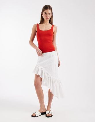 Daisy Street Jupe mi-longue asym&eacute;trique brod&eacute;e style boh&egrave;me - Blanc-Neutre