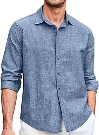 Generic Hauts de plage en coton pour homme - Chemise de plage en lin blanc - Chemise blanche &agrave; manches longues - T-shirts britanniques en coton - Col en V, be