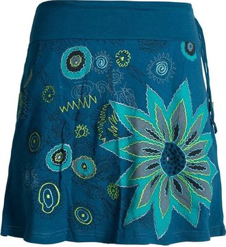 vishes Alternative Bekleidung - Au&szlig;ergew&ouml;hnlicher Damen Baumwoll-Rock mit Gro&szlig;er Gestickter Blume t&uuml;rkis 34
