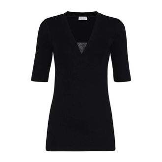 Brunello Cucinelli Femme, Tops, Noir, Taille: 40 FR T-shirt et Polo col en V noir