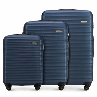 Wittchen Reisekoffer 3er Koffer-Set Rollkoffer Trolley Handgep&auml;ck Reisekofferset Gep&auml;ckset Hartschale aus ABS 4 Spinner-Rollen Zahlenschloss Groove Line Marine