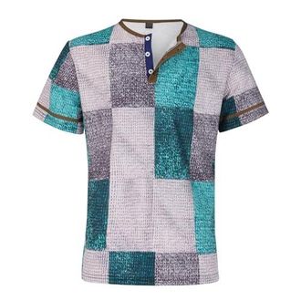 Generic T-shirt pour hommes col en V : sweat-shirt avec 1/4 bouton Down T-shirt de sport patchwork T-shirt l&eacute;ger T-shirts respirants T-shirt de course vintage