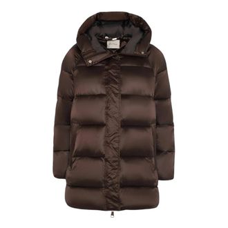 Manila Grace Mittlere Satin-Pufferjacke mit Raffung - - Jackets - Damen - Braun - M