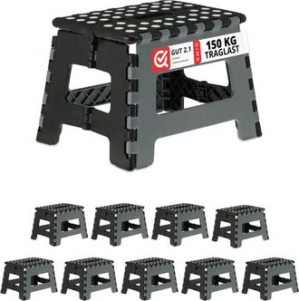 Relaxdays Klapphocker faltbar, 10er Set, Camping Hocker, Badhocker, bis 150kg, Kunststoff, hbt 22x35x28 cm, schwarz/grau - Relaxdays