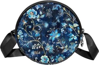 Generic Petit sac &agrave; bandouli&egrave;re rond pour femme, style ethnique, boh&egrave;me, floral, avec fermeture &eacute;clair, bretelles r&eacute;glables, sac &agrave; main rond d&eacute;contract&eacute; pour 