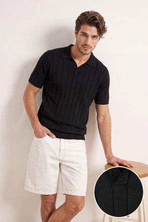 Trendyol MAN Herren Schwarz Einfarbig Kurz Regular Fit Poloshirts