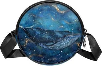 Generic Sac &agrave; bandouli&egrave;re rond rond pour femme, motif requin &eacute;toil&eacute;, avec fermeture &eacute;clair, bretelles r&eacute;glables, style d&eacute;contract&eacute;