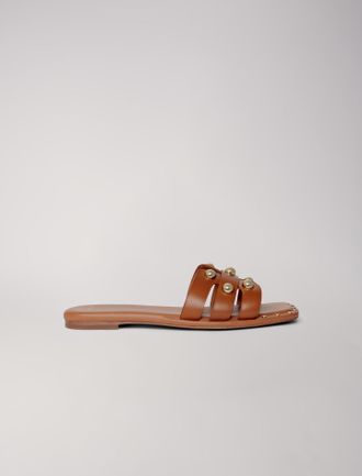 Maje Mules En Cuir Orn&eacute;es De Studs - Marron - Taille 36 - Maje