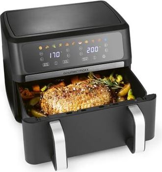 Gourmetmaxx AirGenius Heißluftfritteuse, 10 L - 2 x 5 L Airfryer Vario-Kammer | Fritteuse mit 10 Programmen & Touchscreen | Heißluftfritteuse 2 Kammern - 2 Speise