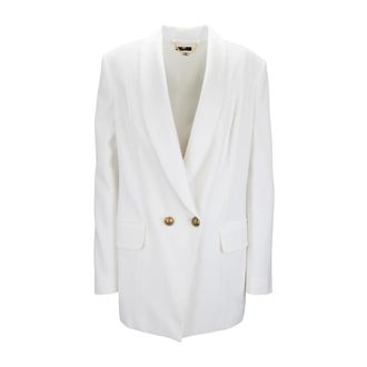 Elisabetta Franchi Femme, Vestes, Blanc, Taille: 44 FR Blazer Col V à Boutons Dorés