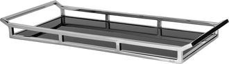 Fink gro&szlig;es Serviertablett 40x15 cm rechteckiges Edelstahl-Tablett mit Schwarzglas-Boden
