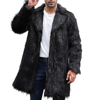 Generic Manteau dhiver chaud en fausse fourrure pour homme, manteau long, &eacute;pais et moelleux, col retourn&eacute;, v&ecirc;tements dext&eacute;rieur &agrave; manches longues, trench ther