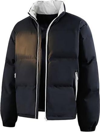 Generic Feece Veste dhiver à manches longues et fermeture éclair intégrale pour homme Col montant classique avec poches Parka surdimensionnée et confortable p
