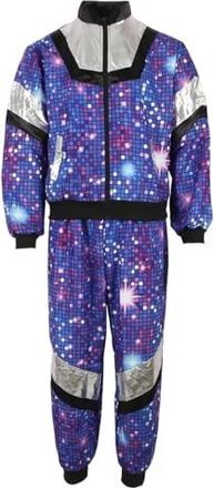 Generico Combinaison Homme Style Ann&eacute;es 80 et 90 Salopette Hip Hop Ann&eacute;es 80 avec Veste et Pantalon Discoth&egrave;que Veste et Pantalon &agrave; Paillettes pour Carnaval Co