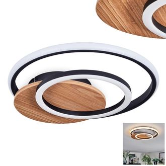 HOFSTEIN LED Deckenleuchte Rapoila, Deckenlampe aus Metall/Kunststoff in Holzoptik/Schwarz/Wei&szlig;, 24 Watt, 3320 Lumen, 3000 Kelvin, moderne Leuchte f&uuml;r Schlafzi