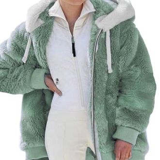Generic Veste polaire sherpa pour femme - Manteaux dhiver pelucheux surdimensionnés à manches longues avec capuche - Taille S à 5XL, Vert, 5XL