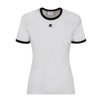 Courr&egrave;ges Femme, Tops, Blanc, Taille: 42 FR T-shirt Signature Contrast