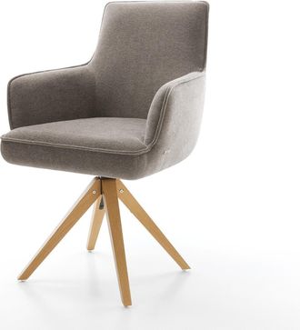 DELIFE Drehstuhl Heira-Flex mit Armlehnen Strukturstoff Soft Taupe Holzgestell kantig Natur 360&deg; drehbar Taschenfederkern, Esszimmerst&uuml;hle