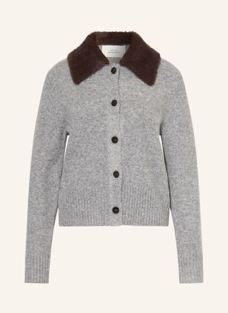 OPUS Strickjacke Dofur Mit Abnehmbarem Kunstfell-Kragen grau