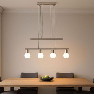 Nowa Pendellampe Esstischleuchte h&ouml;henverstellbar H&auml;ngelampe 4 flammig Zugpendelleuchte, nickel matt, Glas opal, 4xE14, H 160 cm