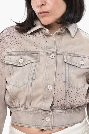 Off-white SEASONAL Cropped Jeansjacke mit Strass Off-White