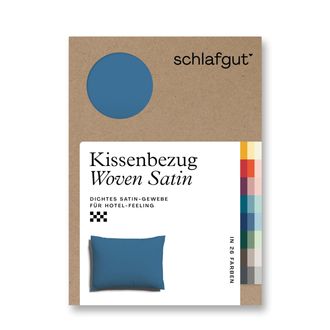 Schlafgut Woven Satin Kissenbezug 60x80 cm Blue Mid Uni in Premium Hotelqualität, Kopfkissenbezug einzeln mit 100% weicher Baumwolle