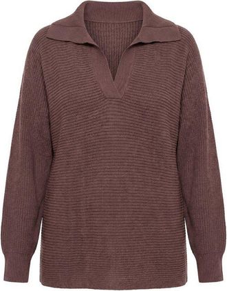 Ulla Popken Strickpullover Pullover Querrippen Troyerkragen Langarm