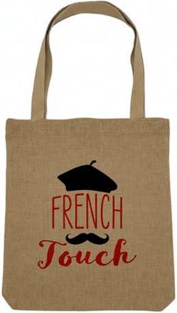 Fabulous Sac Shopping Tote Bag Aspect Lin - French Touch Fran&ccedil;aise Clich&eacute; Moustache B&eacute;ret - Sac de Courses Toile Epaisse 360g Beige Naturel Cabas Port&eacute; Epaule 