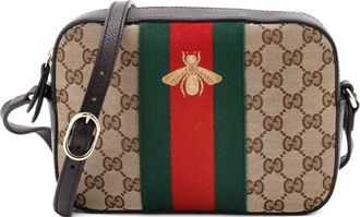 Gucci Bee Web Camera Bag GG Canvas crossbody bag - Braun