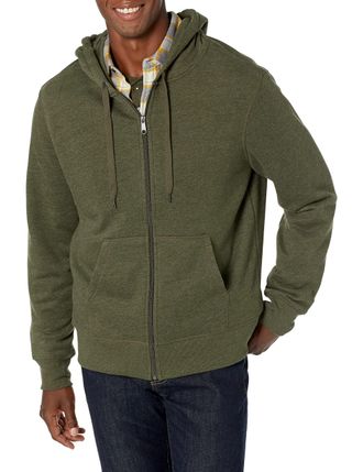Amazon Essentials Herren Fleece-Kapuzenpulli mit durchgehendem Reißverschluss (erhältlich in den Größen Big & Tall), Olivenheide, XL
