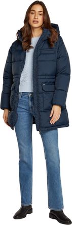 Tommy Jeans Damen Daunenmantel Midi Puffer mit Kapuze, Blau (Dark Night Navy), XXS