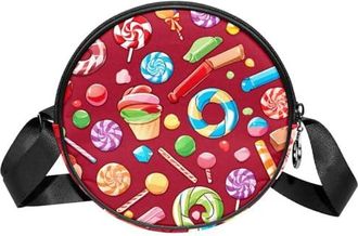 Generic Circle Sac &agrave; bandouli&egrave;re pour femme, petit sac &agrave; bandouli&egrave;re rouge bonbon avec fermeture &eacute;clair, bretelles r&eacute;glables, sac &agrave; main rond d&eacute;contract&eacute; pour