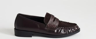 Topshop Dominic - Mocassins en cuir v&eacute;ritable effet fronc&eacute; - Chocolat-Marron