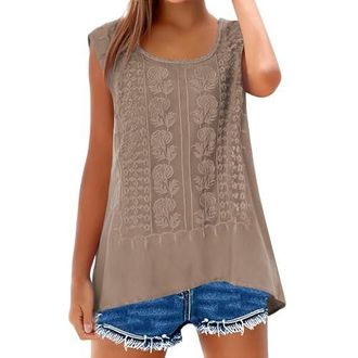 Generic D&eacute;bardeurs d&eacute;t&eacute; en lin pour femmes, col carr&eacute;, broderie vintage, chemises sans manches, chemises d&eacute;contract&eacute;es et tendance pour femmes, chemisiers, v&ecirc;