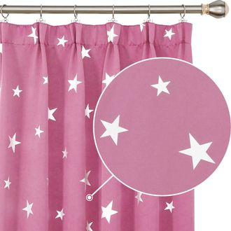 Deconovo Gardine Blichdicht Gardinen Verdunkelungsvorhang Sterne Schlafzimmer Kr&auml;uselband, 183x132 cm(H&ouml;hexBreite), Rosa, 2er Set