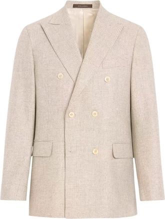 Oscar Jacobson Blazer crois&eacute; Farris &agrave; motif Glencheck - Homme - Vestes - Beige - Taille: M