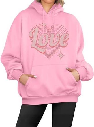Generic 2026 Sweat &agrave; capuche &agrave; manches longues avec poches pour femme Motif lettres imprim&eacute;es, rose, XXL